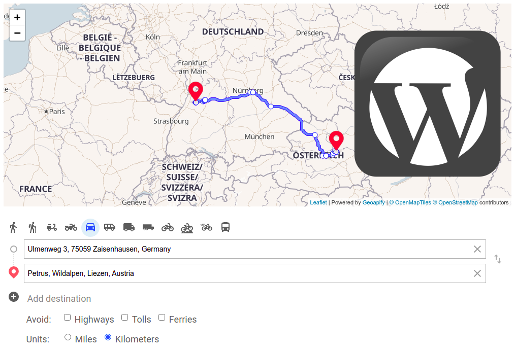 Driving Directions for a Wordpress Website | Geoapify